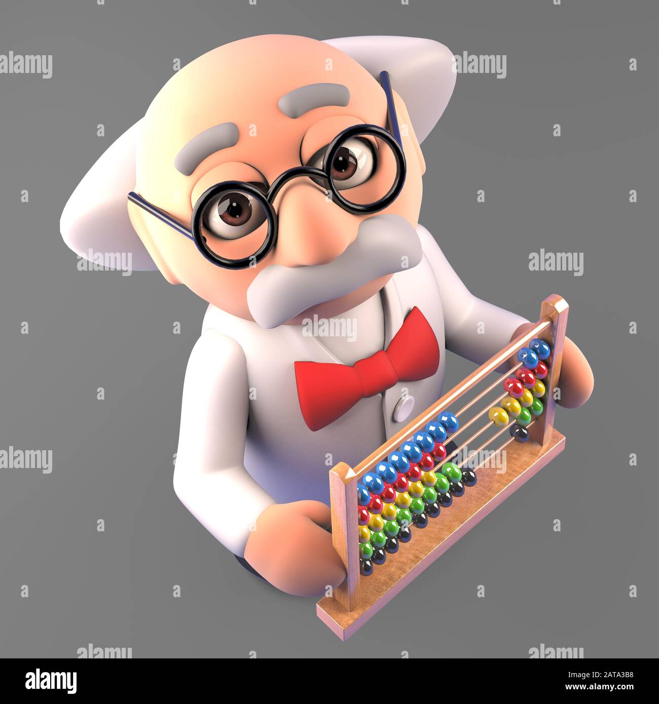 Math minded mad professor scientist with an abacus, 3d illustration ...