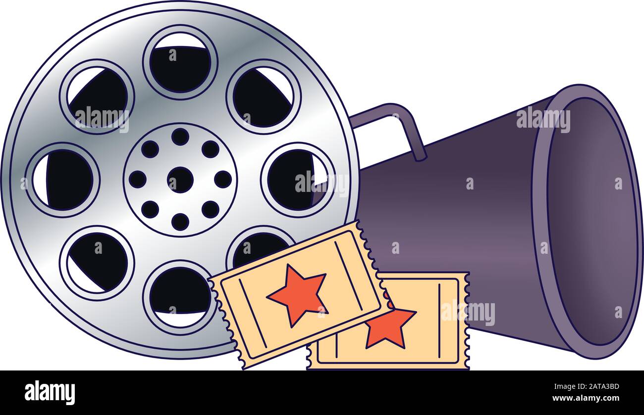 film reel with megaphone and movie tickets Stock Vector Image & Art - Alamy