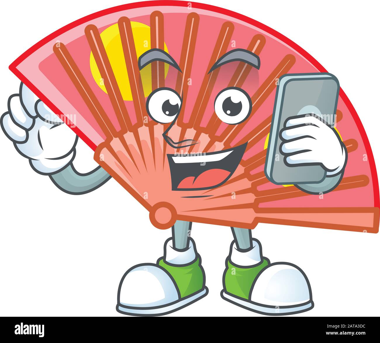 Cute design of red chinese folding fan speaking on the phone Stock ...