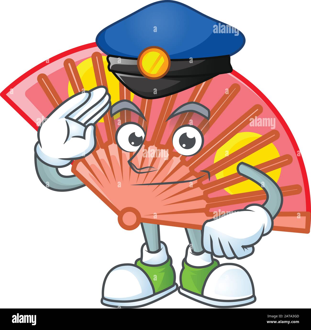 A character design of red chinese folding fan in a Police officer ...
