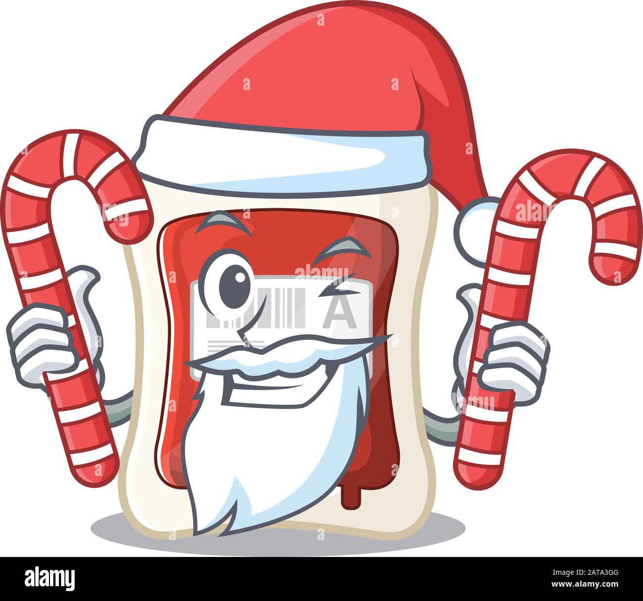 Blood bag Cartoon character in Santa costume with candy Stock Vector ...