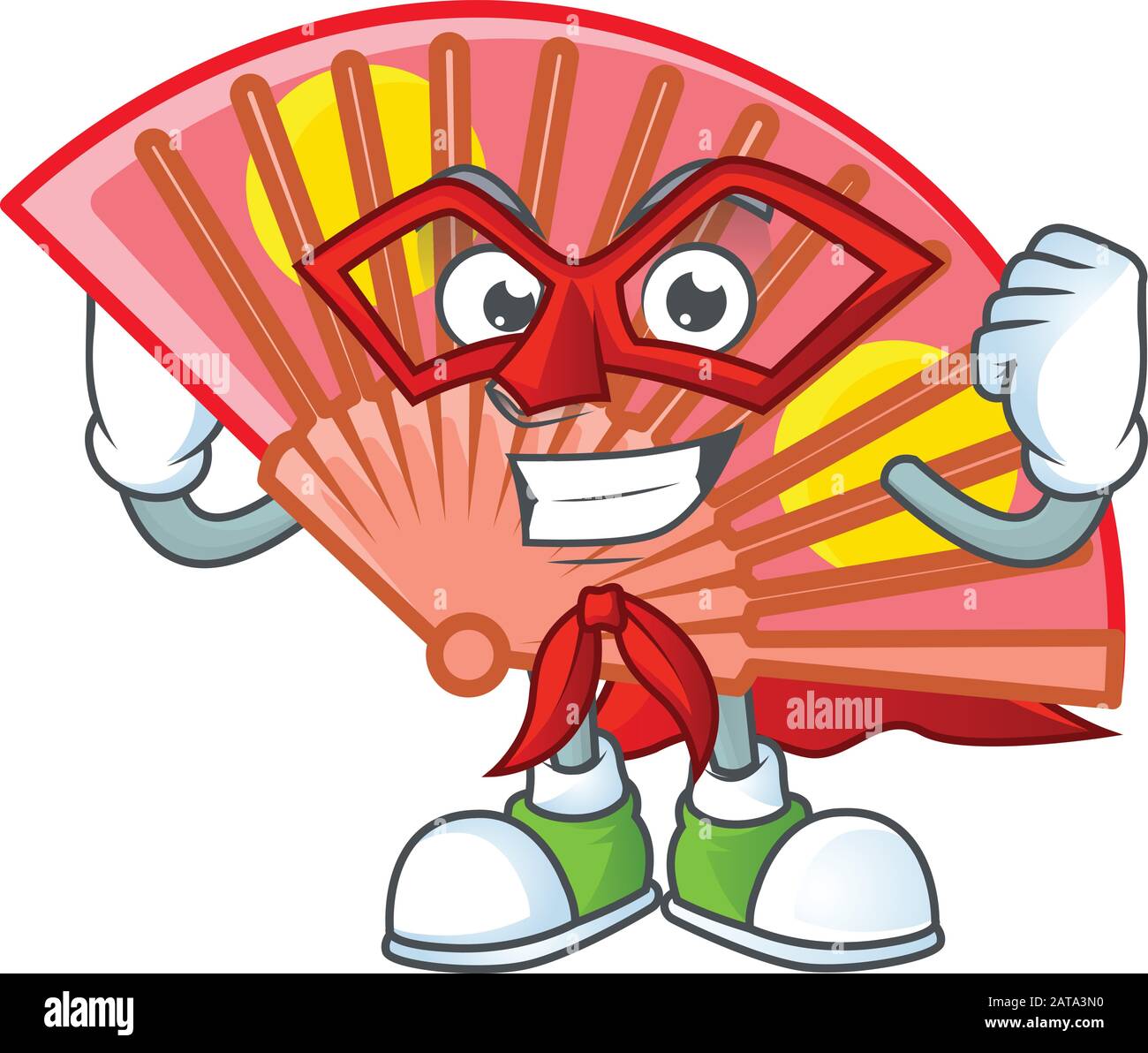 Smiley mascot of red chinese folding fan dressed as a Super hero Stock ...