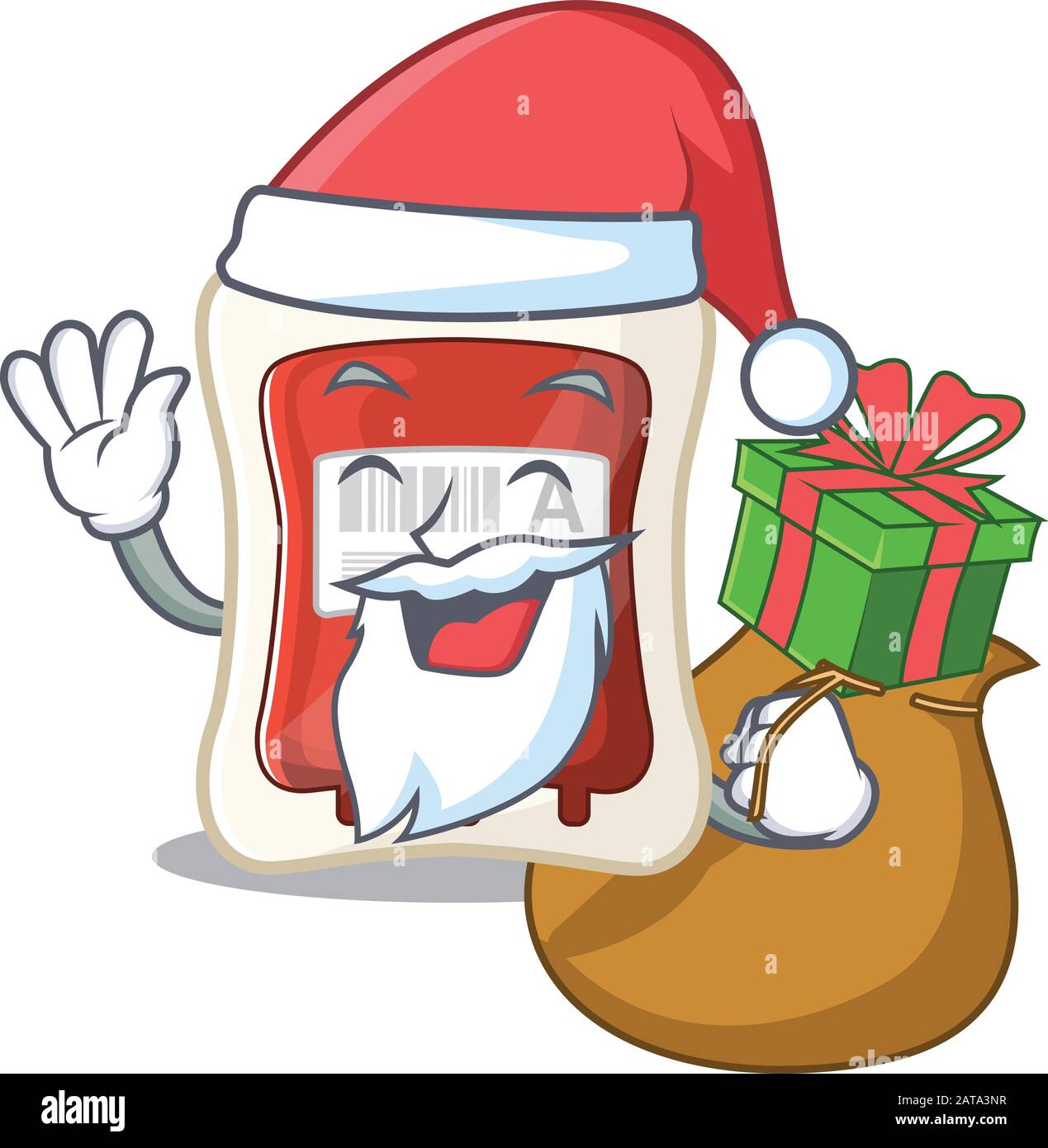 Santa blood bag Cartoon character design having box of gift Stock ...