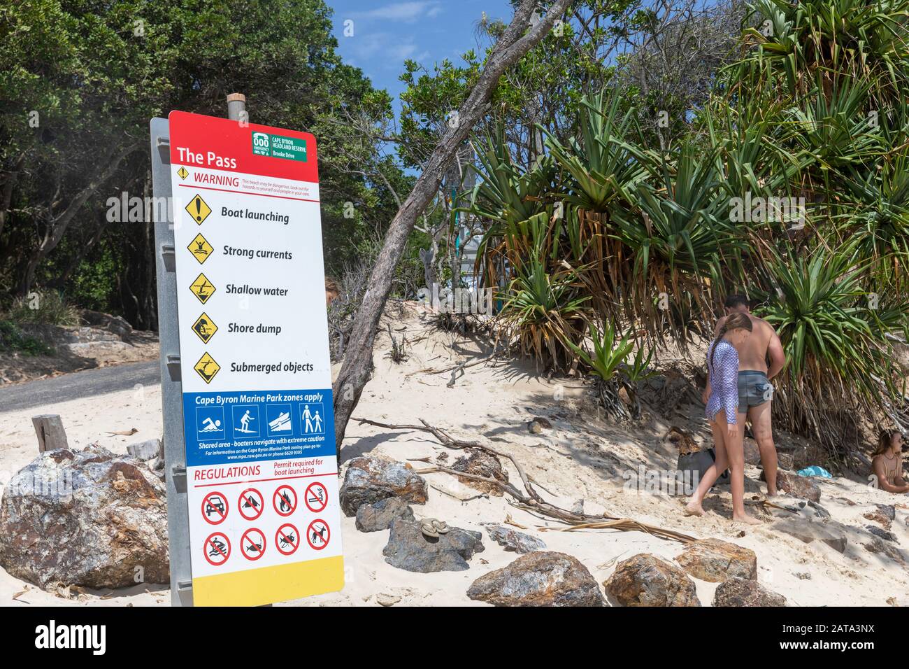 Byron Bay Australia, young people at The Pass beach in Byron bay in ...