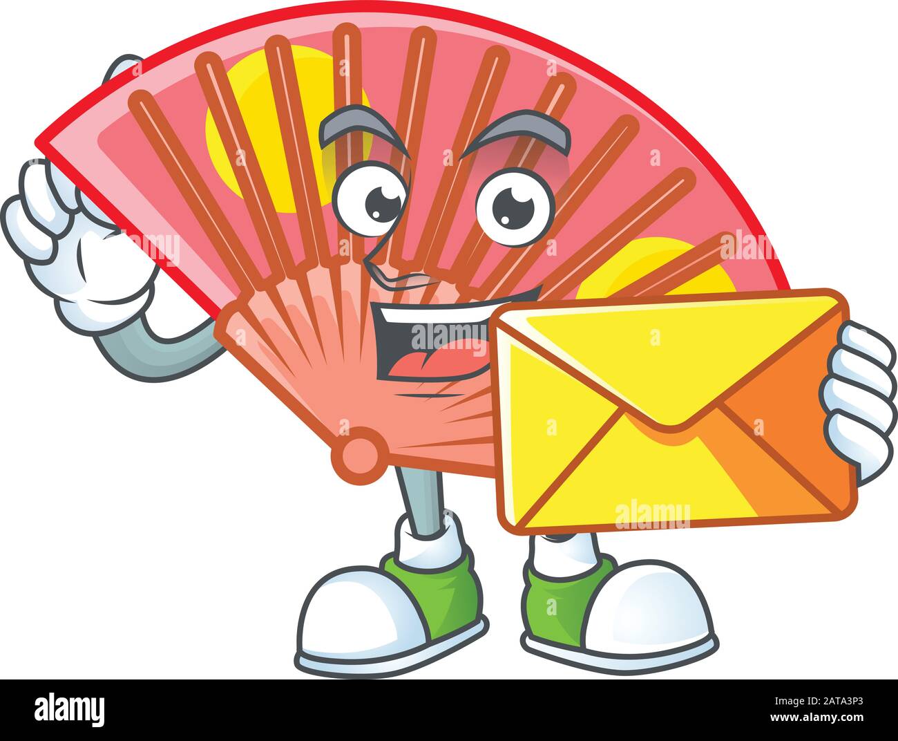 Cheerfully red chinese folding fan mascot design with envelope Stock ...