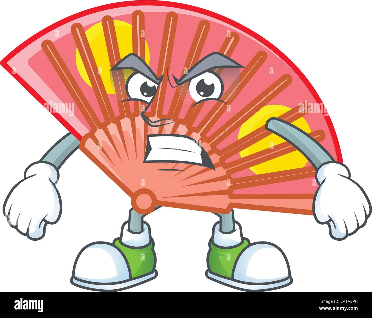 cartoon character of red chinese folding fan with angry face Stock ...