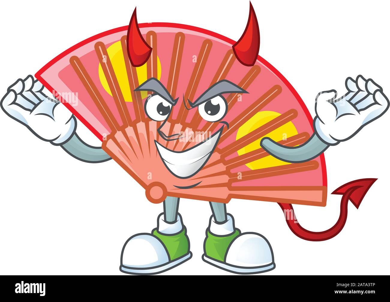 Devil red chinese folding fan Cartoon character design Stock Vector ...