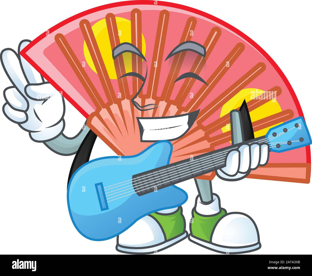 A mascot of red chinese folding fan performance with guitar Stock ...
