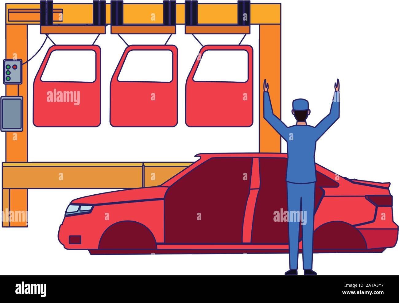 car repair design of machine with cars doors and mechanic with car body ...