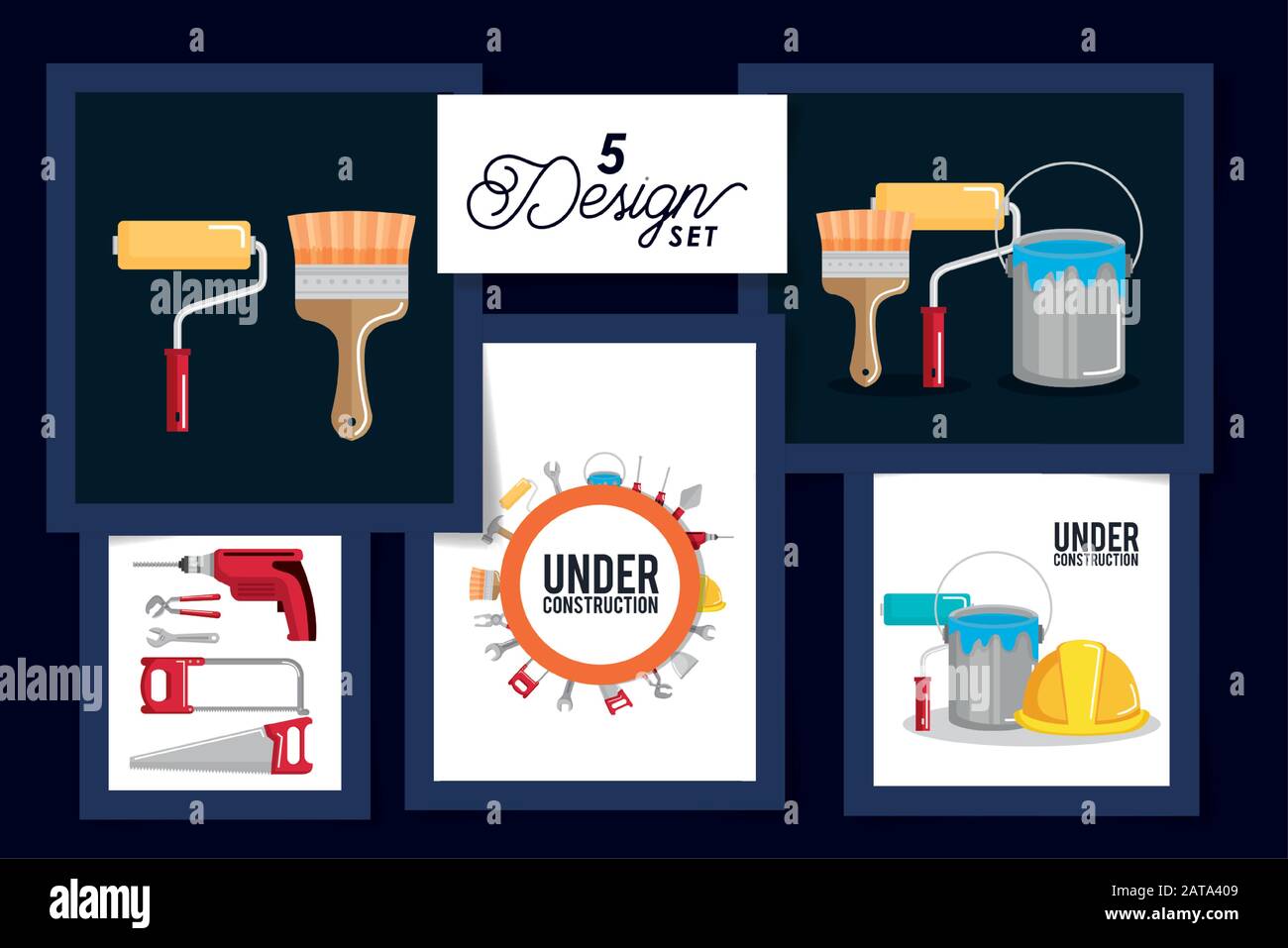 five designs of tools and equipments under construction Stock Vector ...