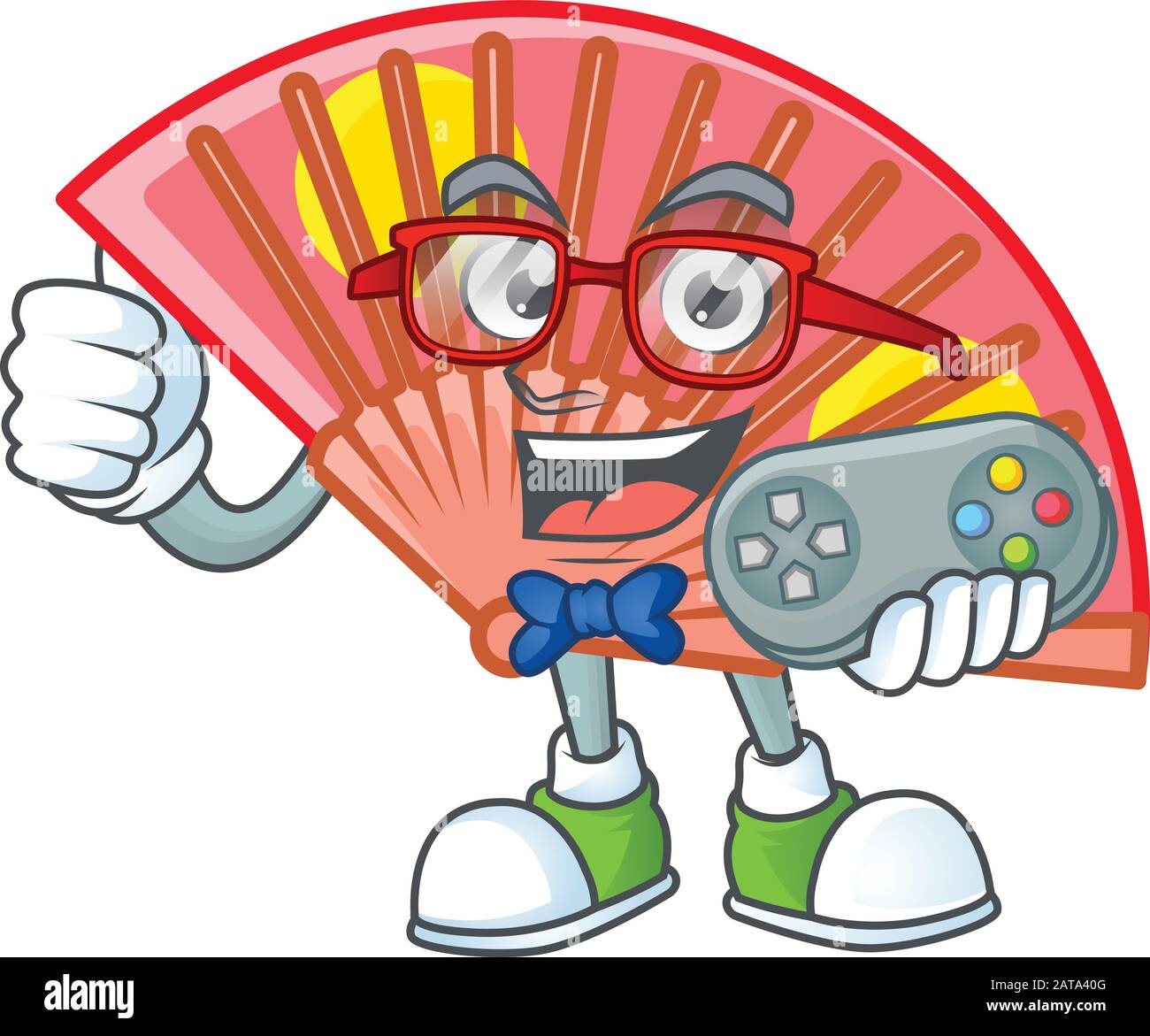 Smiley gamer red chinese folding fan cartoon mascot style Stock Vector ...
