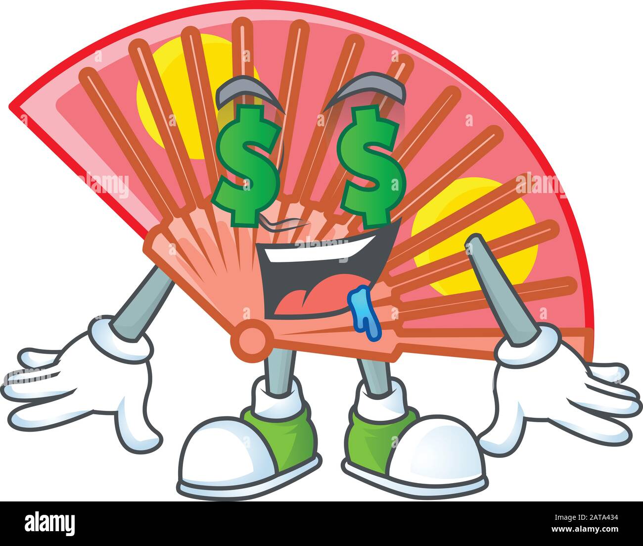 Happy rich red chinese folding fan with Money eye cartoon character ...