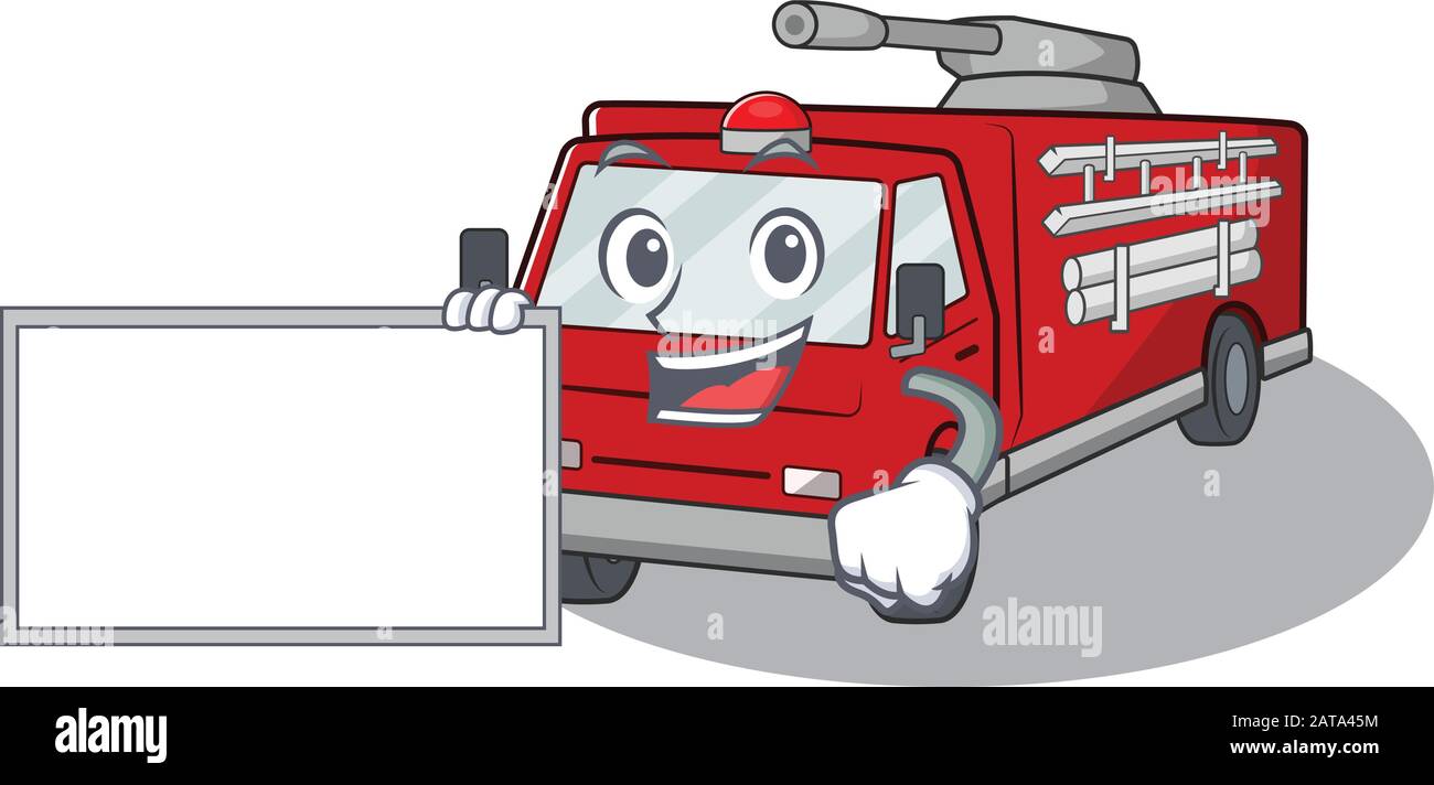 Funny fire truck cartoon character design style with board Stock Vector ...
