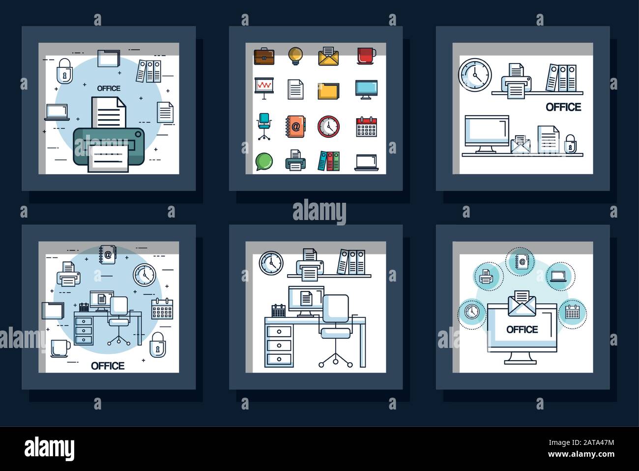 bundle designs of office equipments and icons Stock Vector Image & Art ...