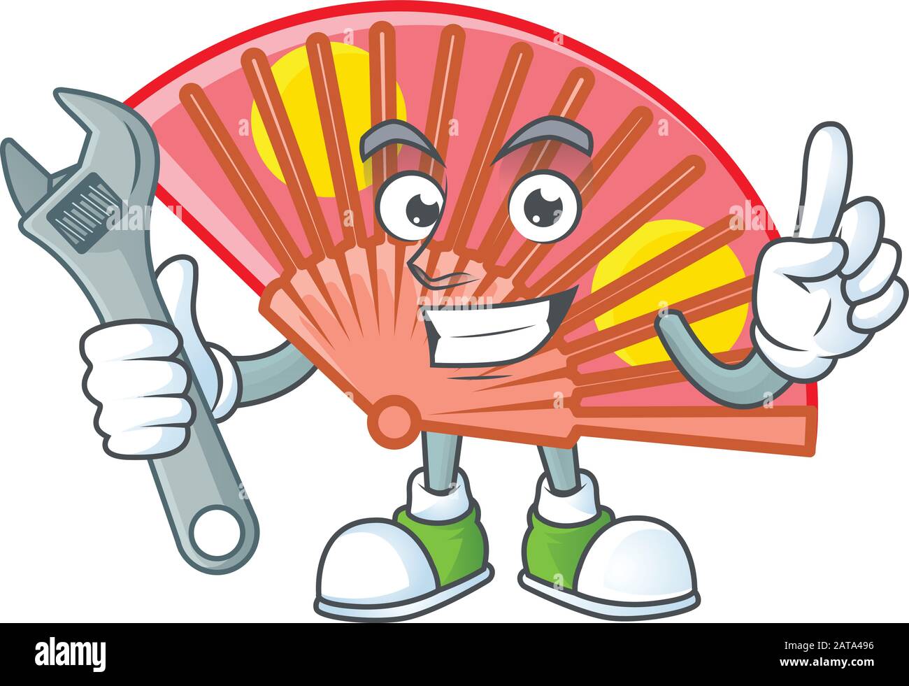 Smart Mechanic red chinese folding fan cartoon character design Stock ...