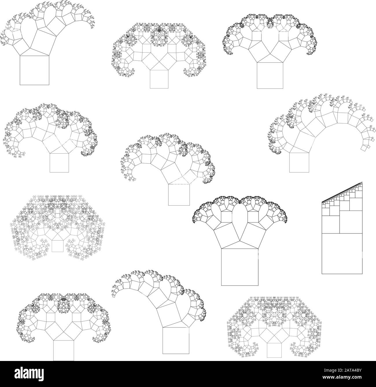Flat Vector Computer Generated L-system Branching Fractal Set ...
