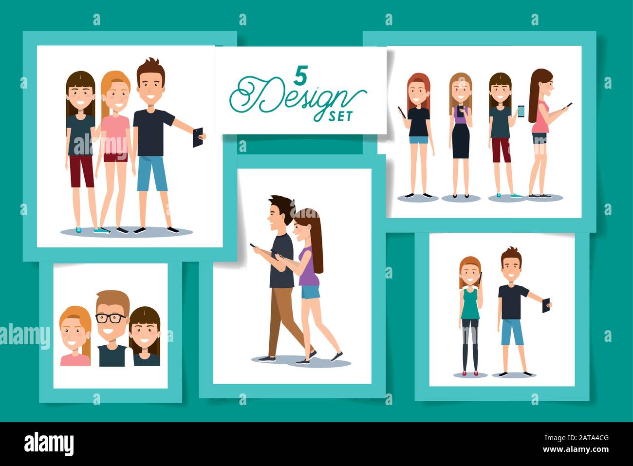 five designs of young people with smartphone Stock Vector Image & Art ...