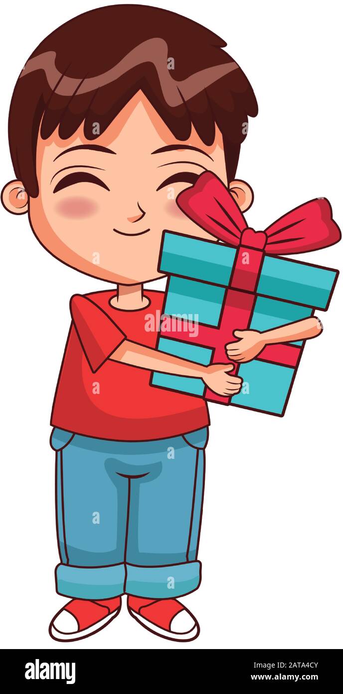 cartoon boy with gift box icon, colorful design Stock Vector Image ...