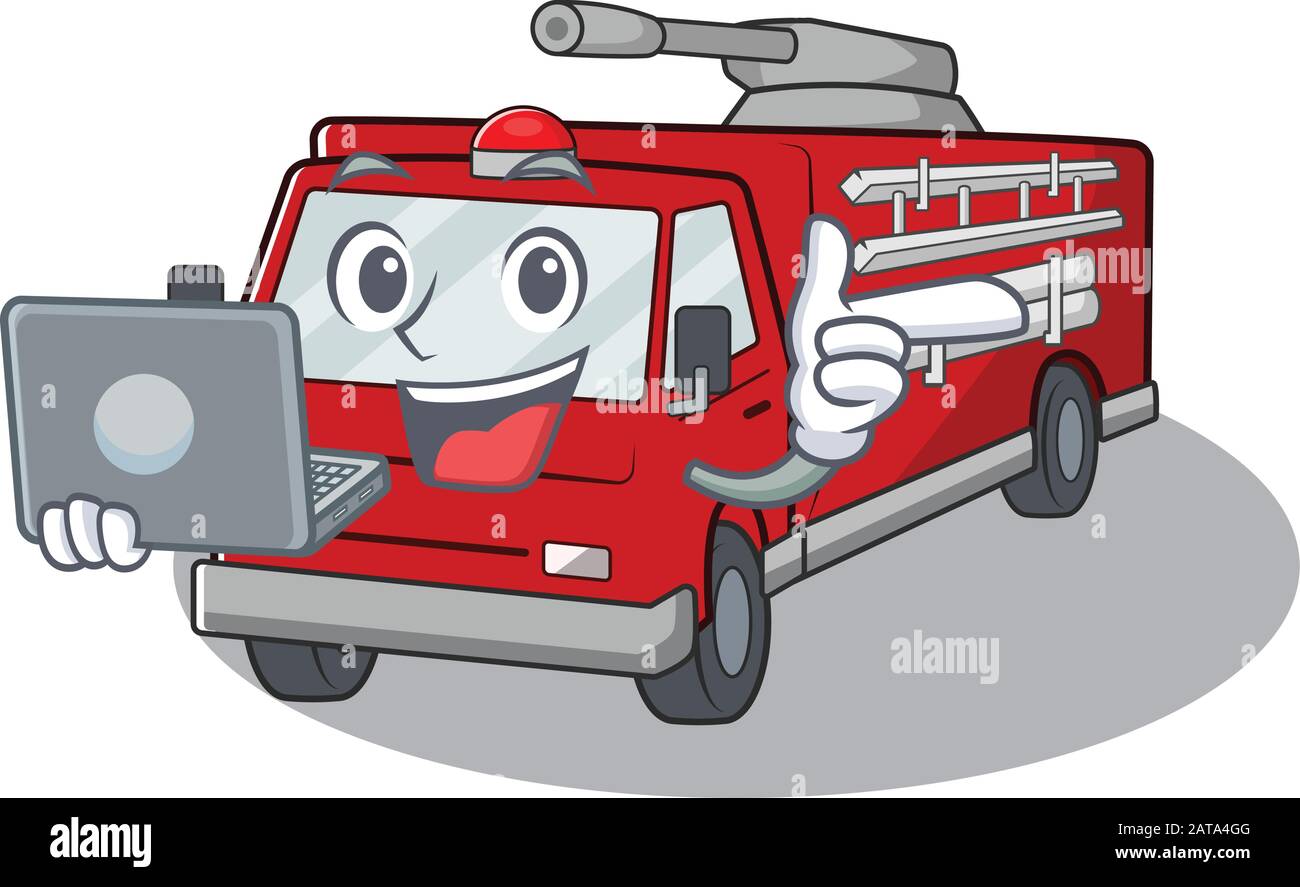 Smart character of fire truck working with laptop Stock Vector Image ...