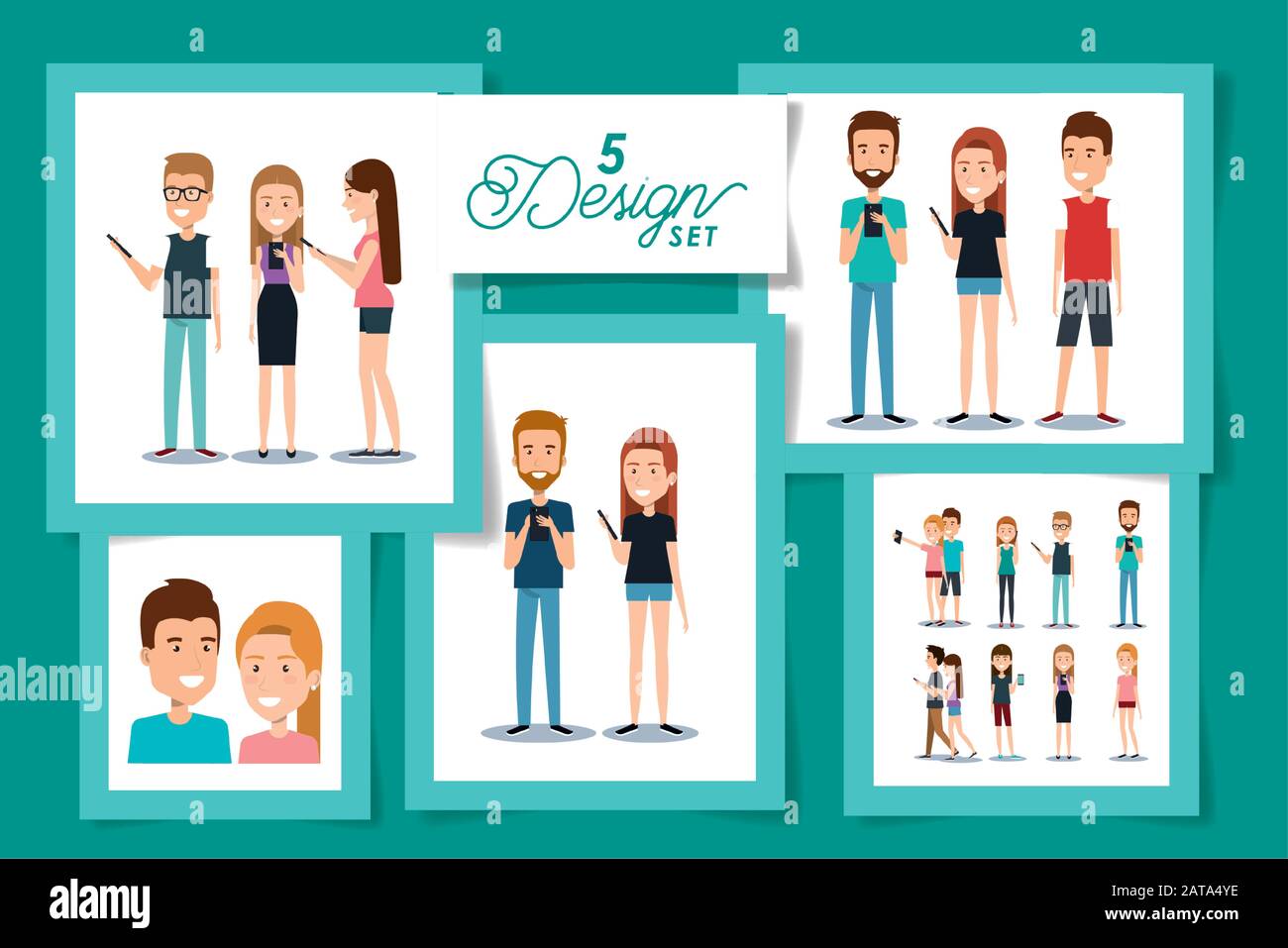 five designs of young people with smartphone Stock Vector Image & Art ...