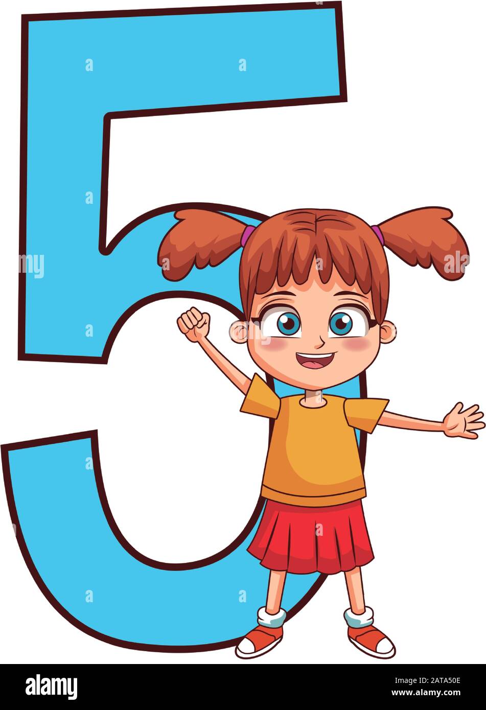 number five with cartoon happy girl icon Stock Vector Image & Art - Alamy