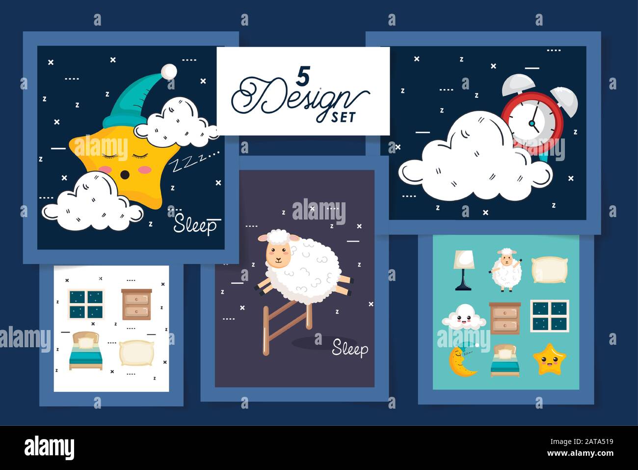 five designs for sleep scenes and cute icons Stock Vector Image & Art ...