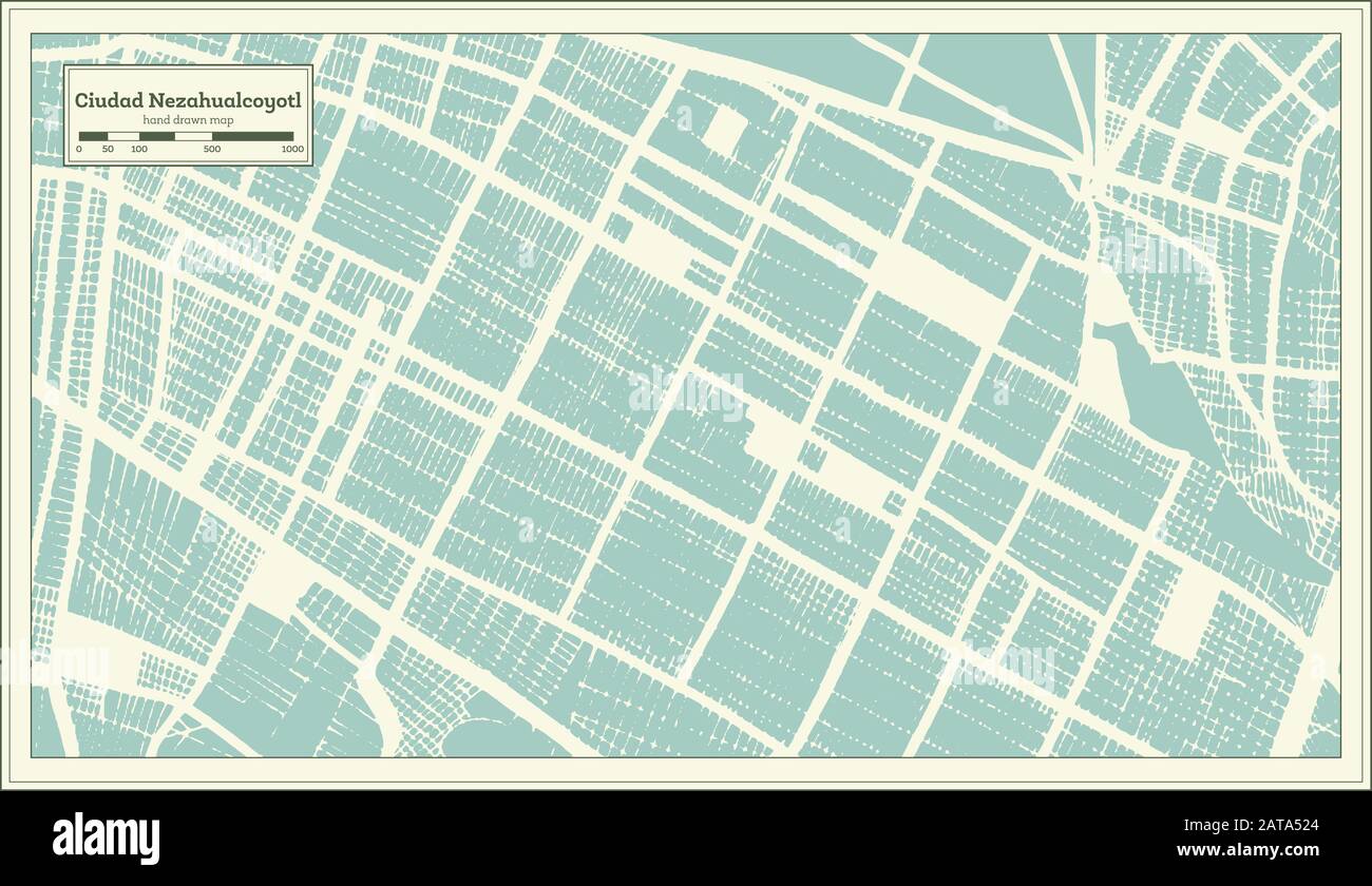 Ciudad Nezahualcoyotl Mexico City Map in Retro Style. Outline Map ...