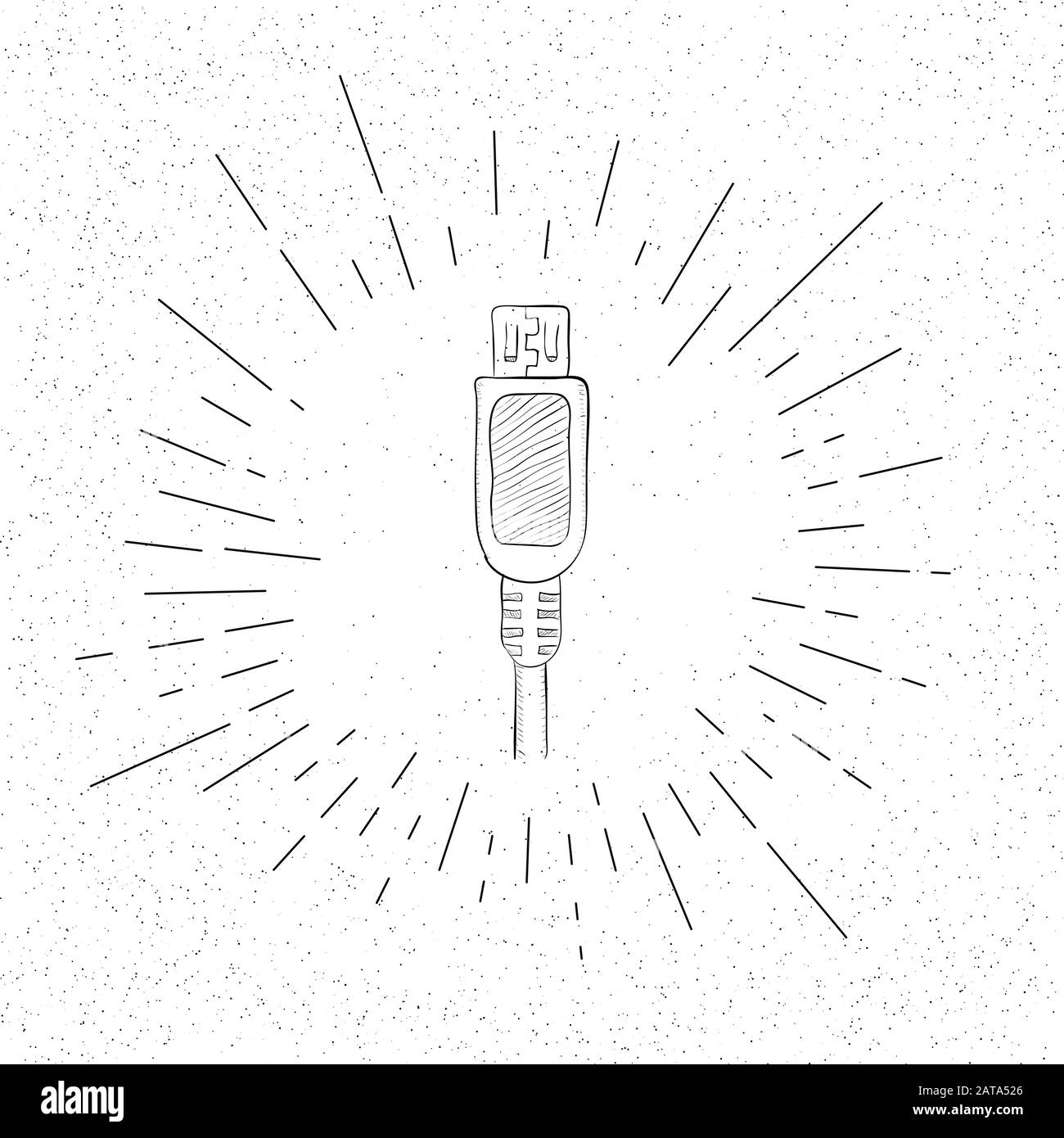 Hand Drawn Symbol of USB Plug - Doodle Vector Hatch Icon Hand Drawn ...