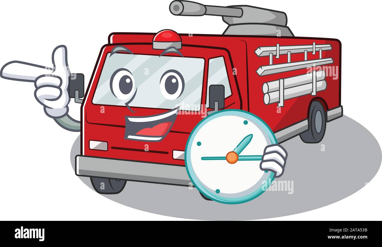 cartoon character style fire truck having clock Stock Vector Image ...