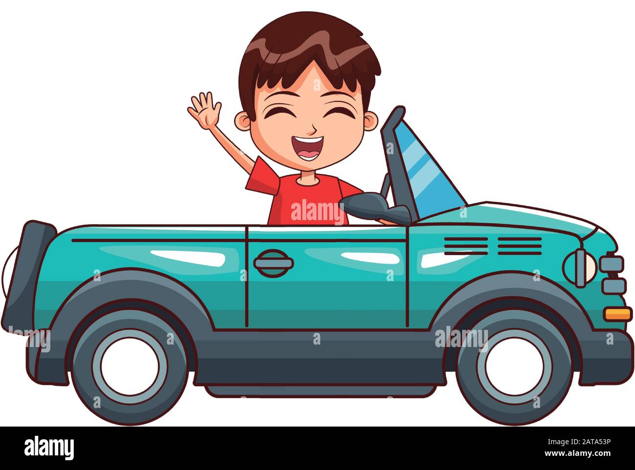 sport car with cute boy waving, colorful design Stock Vector Image ...
