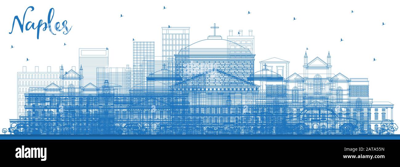 Outline Naples Italy City Skyline with Blue Buildings. Vector ...