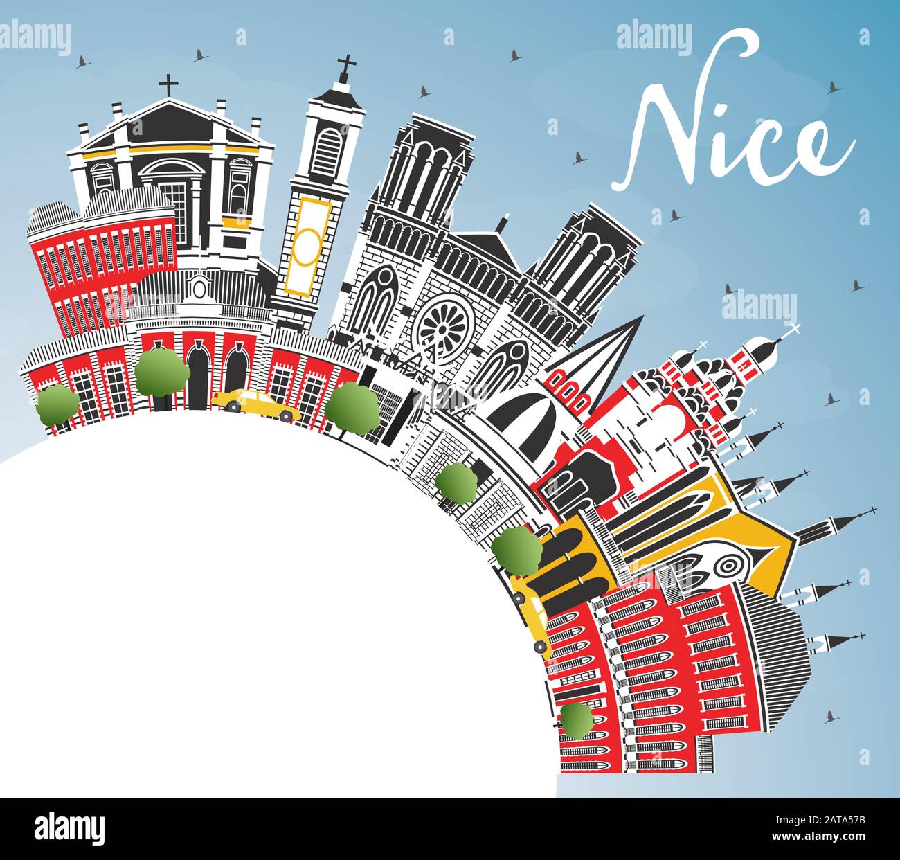 Nice France City Skyline with Color Buildings, Blue Sky and Copy Space ...