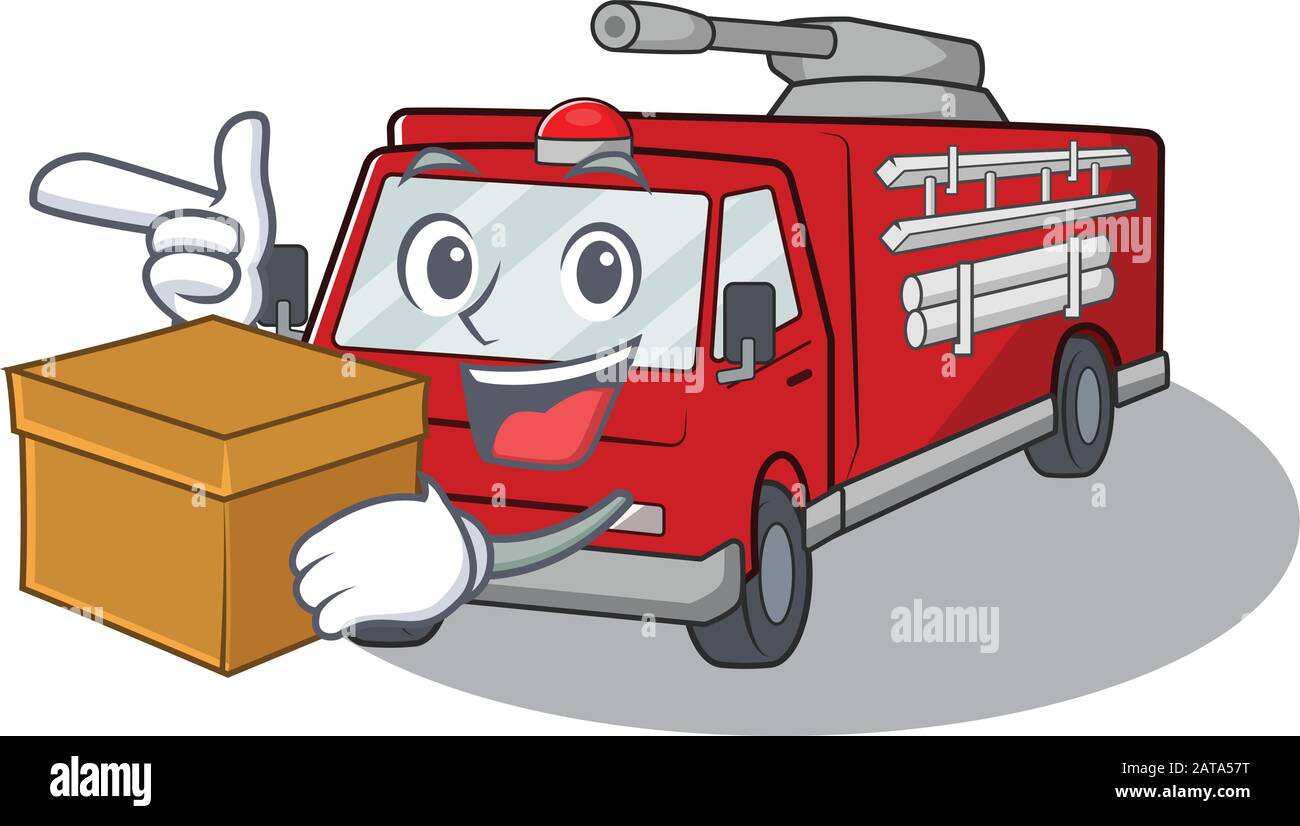 Cute fire truck cartoon character having a box Stock Vector Image & Art ...