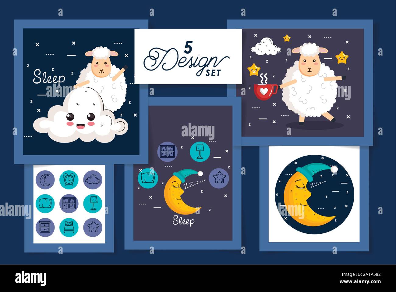 five designs for sleep scenes and cute icons Stock Vector Image & Art ...