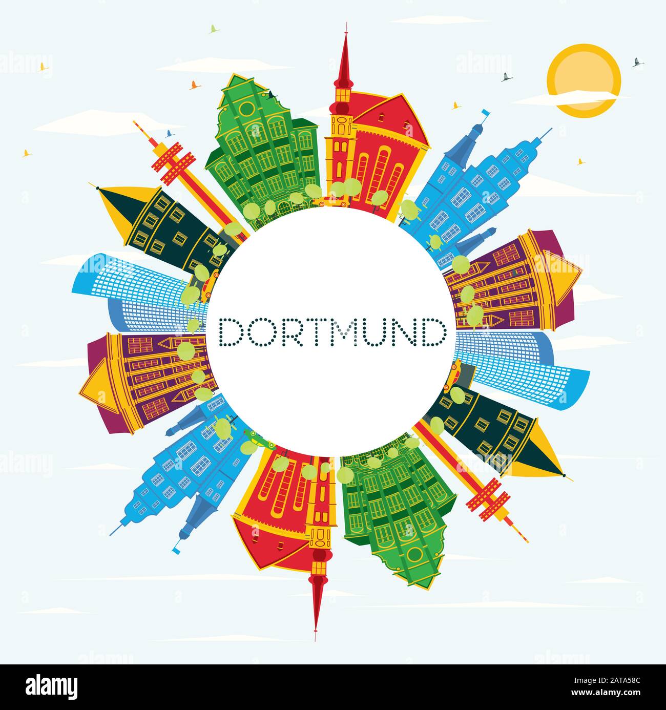 Dortmund Germany City Skyline with Color Buildings, Blue Sky and Copy ...