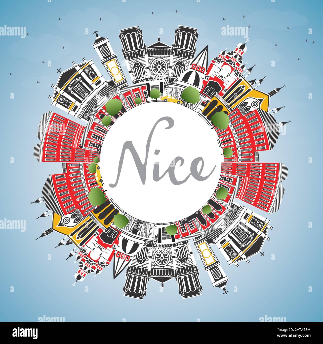 Nice France City Skyline with Color Buildings, Blue Sky and Copy Space ...