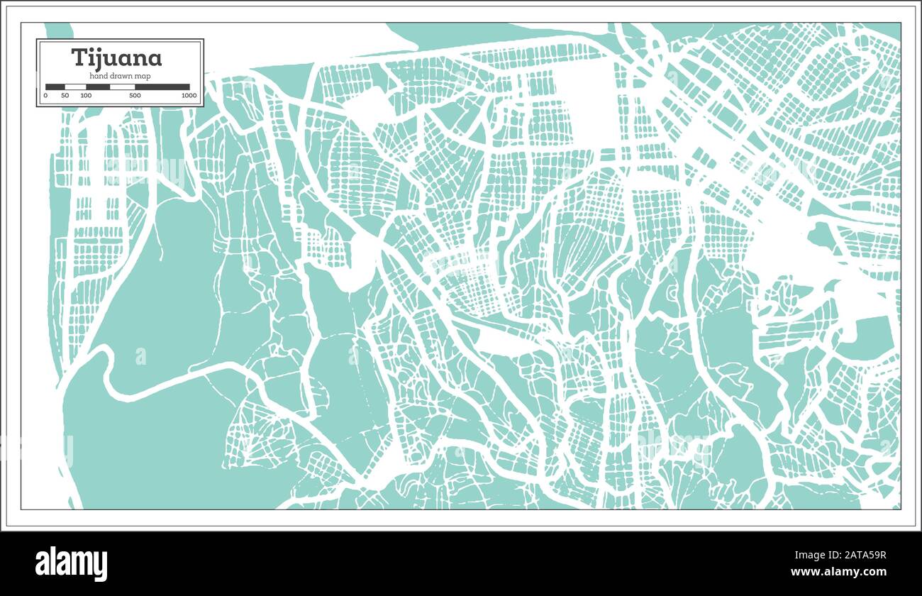 Tijuana Mexico City Map in Retro Style. Outline Map. Vector ...