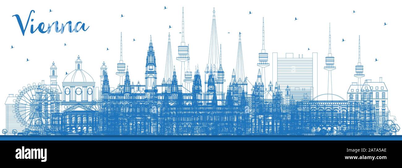 Outline Vienna Austria City Skyline with Blue Buildings. Vector ...