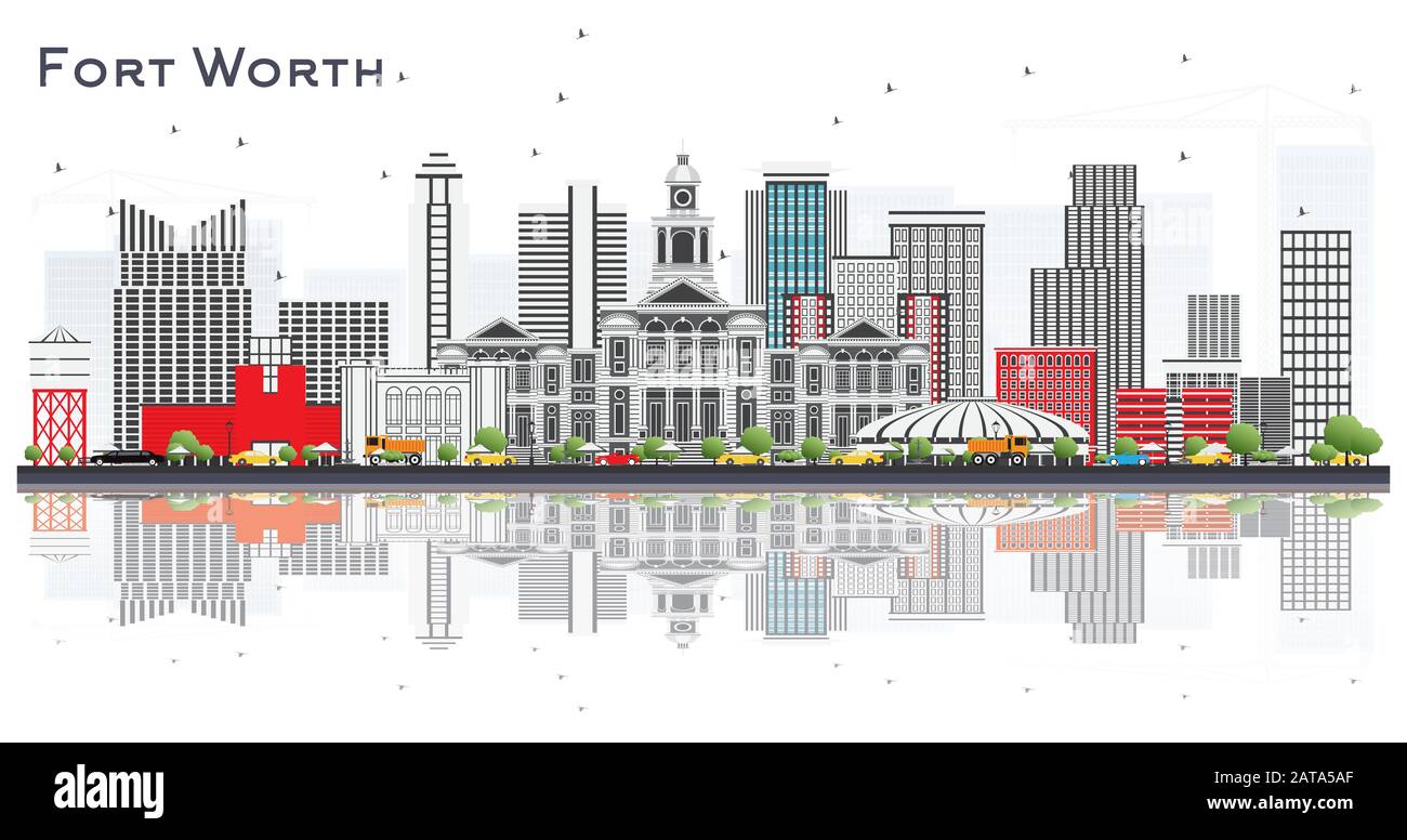 Fort Worth USA City Skyline with Gray Buildings and Reflections ...