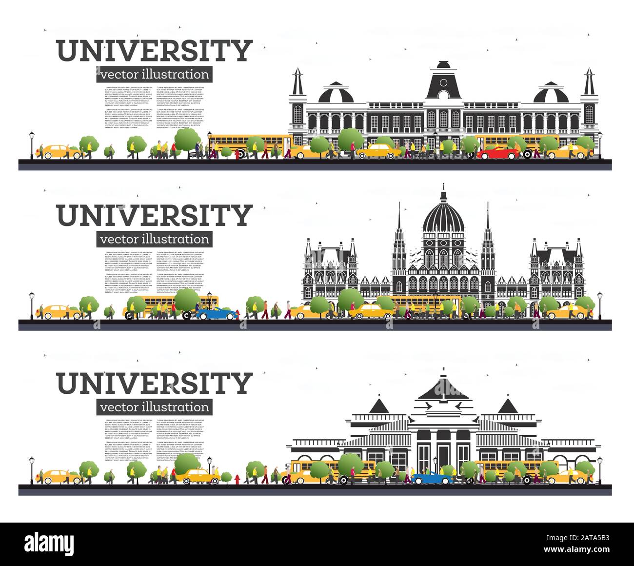 Set of University Campus Study Banners Isolated on White. Vector ...