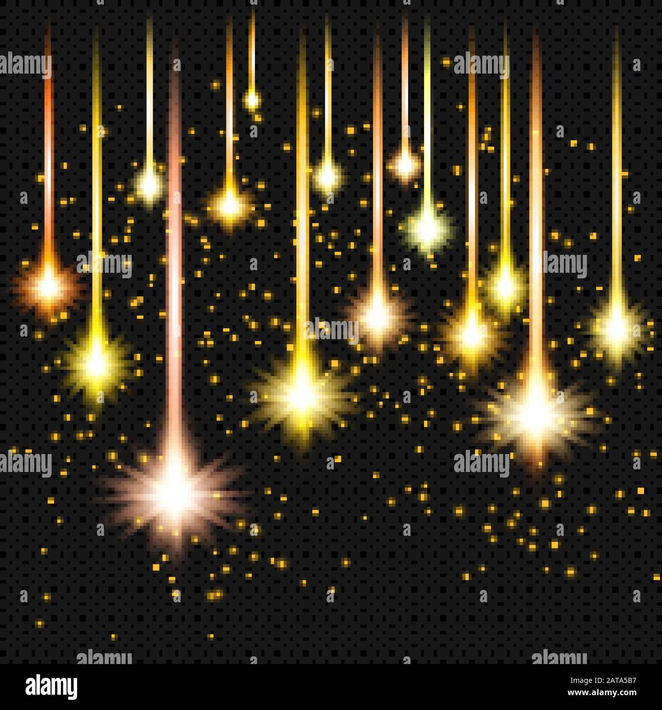 Yellow Shine Flare Flash Star Rain with Sparks on Transparent ...