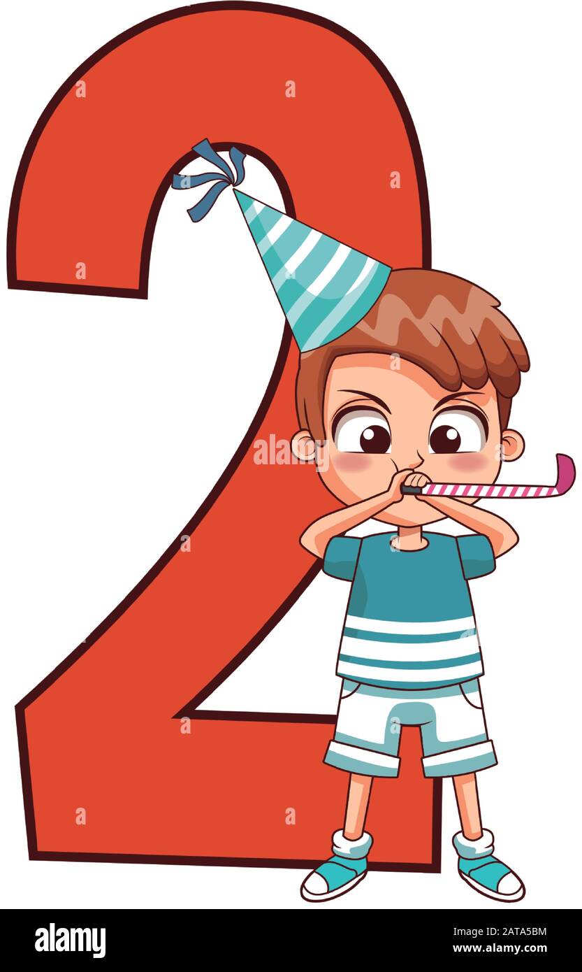 number two with a boy blowing a party horn Stock Vector Image & Art - Alamy