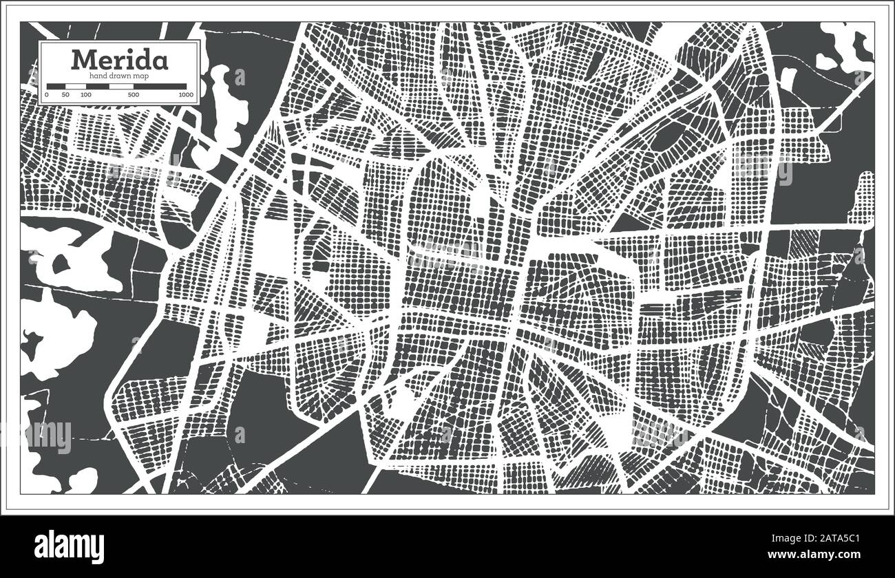 Merida Mexico City Map in Retro Style. Outline Map. Vector Illustration ...
