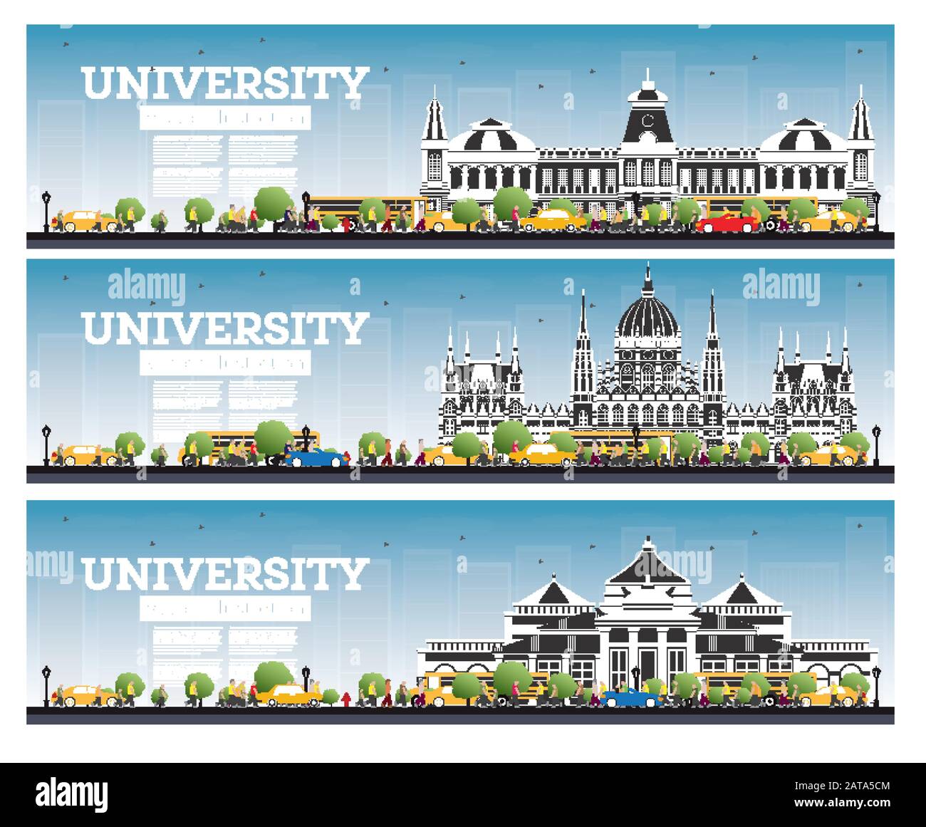 Set of University Campus Study Banners. Vector Illustration. Students ...
