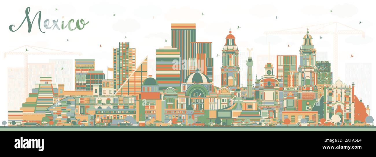 Mexico City Skyline with Color Buildings. Vector Illustration. Business ...