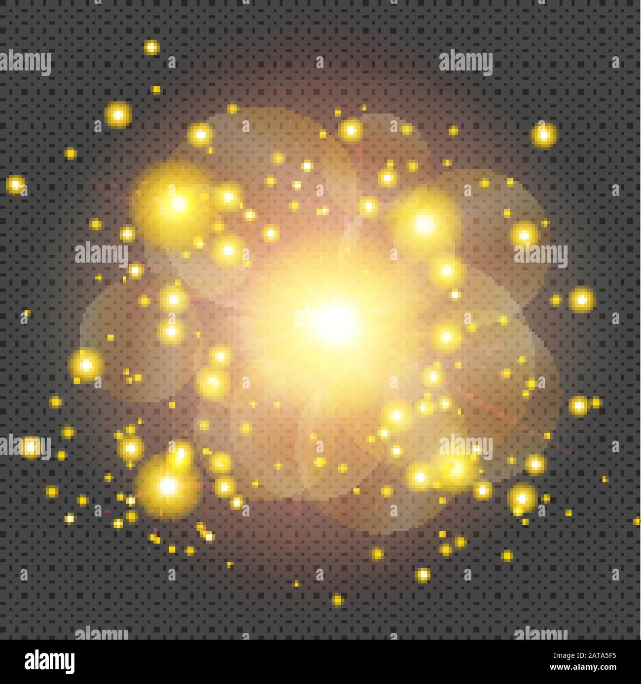 Yellow Shine Flare Flash with Sparks and Bokeh Effect on Transparent ...