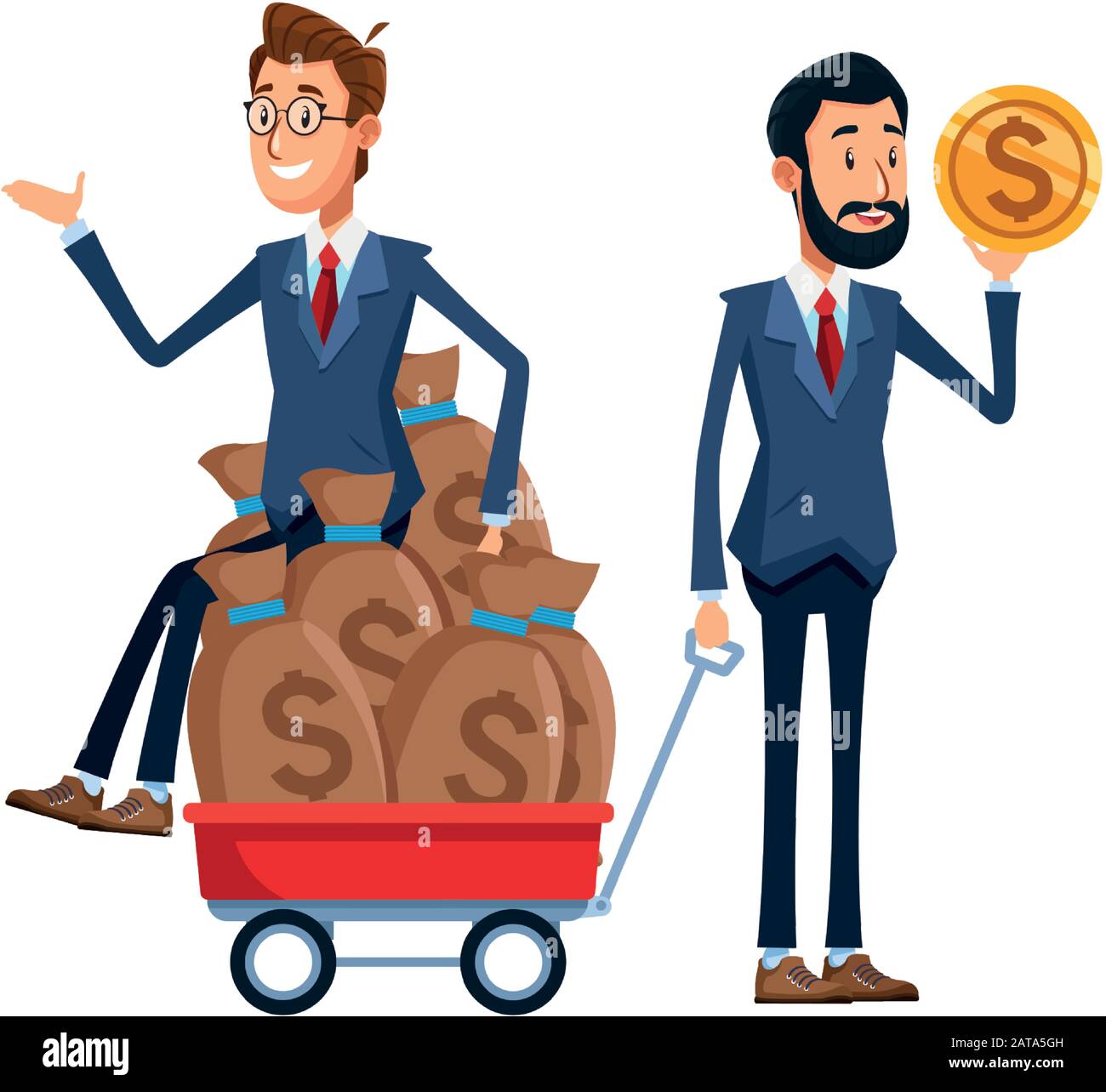 cartoon businessmen with money coin and trolley with money bags Stock ...