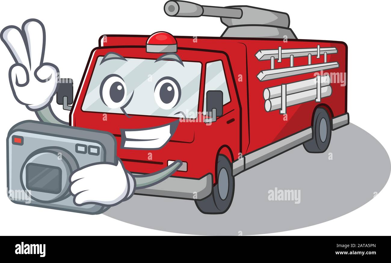 Cool Photographer fire truck character with a camera Stock Vector Image ...