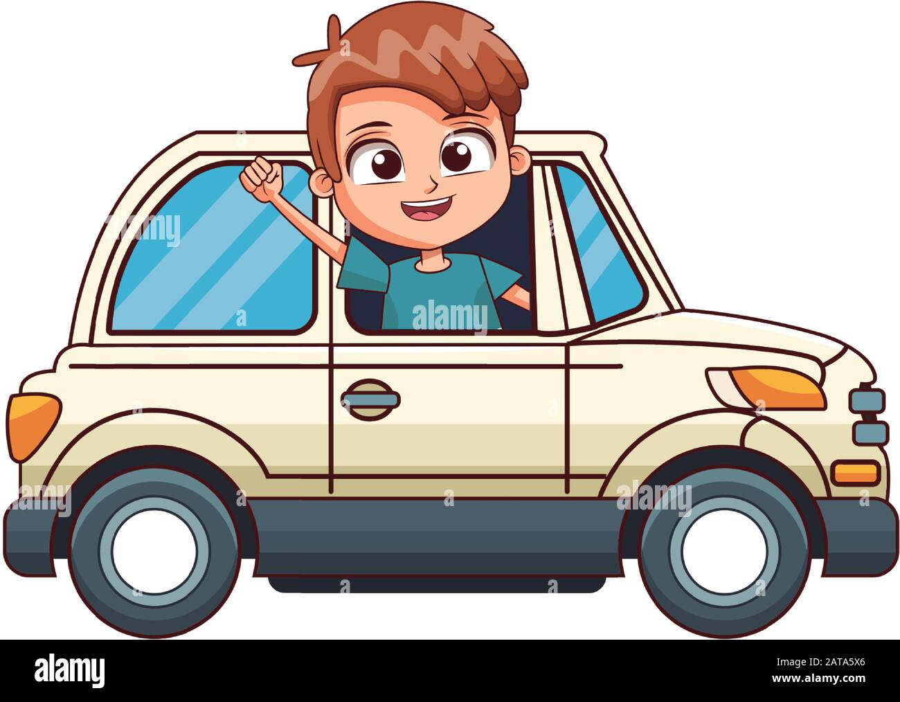 happy boy in a classic car icon, colorful design Stock Vector Image ...