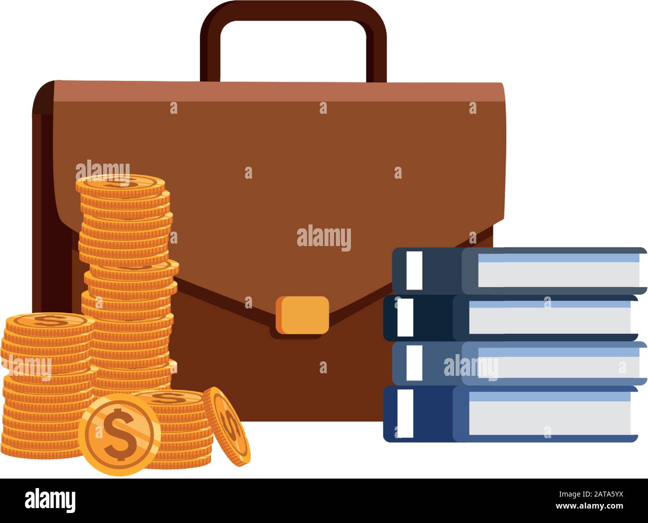 business portfolio with books and money coins, colorful design Stock ...